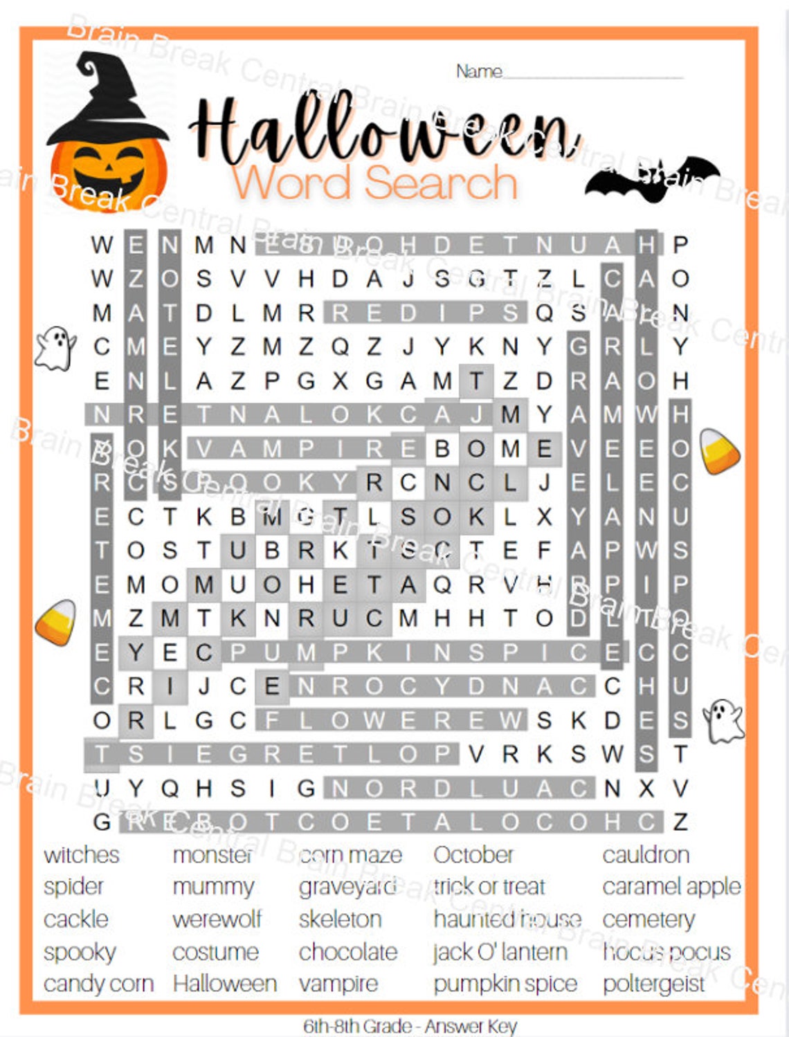 6th-8th Grade Halloween Word Search With Answer Key - Etsy