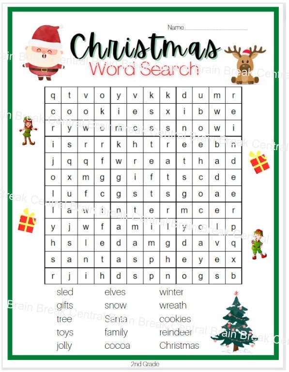2nd Grade Christmas Word Search With Answer Key, Printable - Etsy
