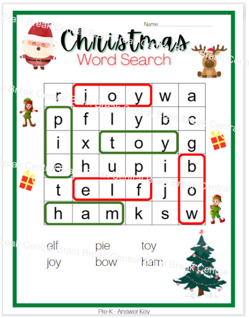 Pre-k Christmas Word Search With Answer Key, Printable - Etsy