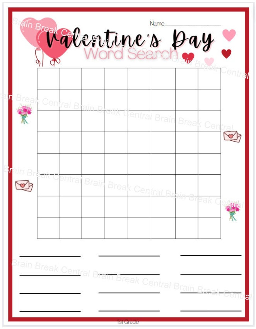 1st Grade Valentine's Day Make-your-own Word Search Template, Printable ...