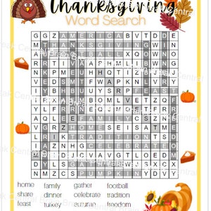 4th Grade Thanksgiving Word Search With Answer Key, Printable - Etsy