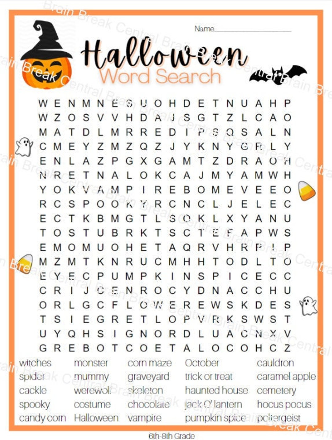 6th-8th Grade Halloween Word Search With Answer Key - Etsy