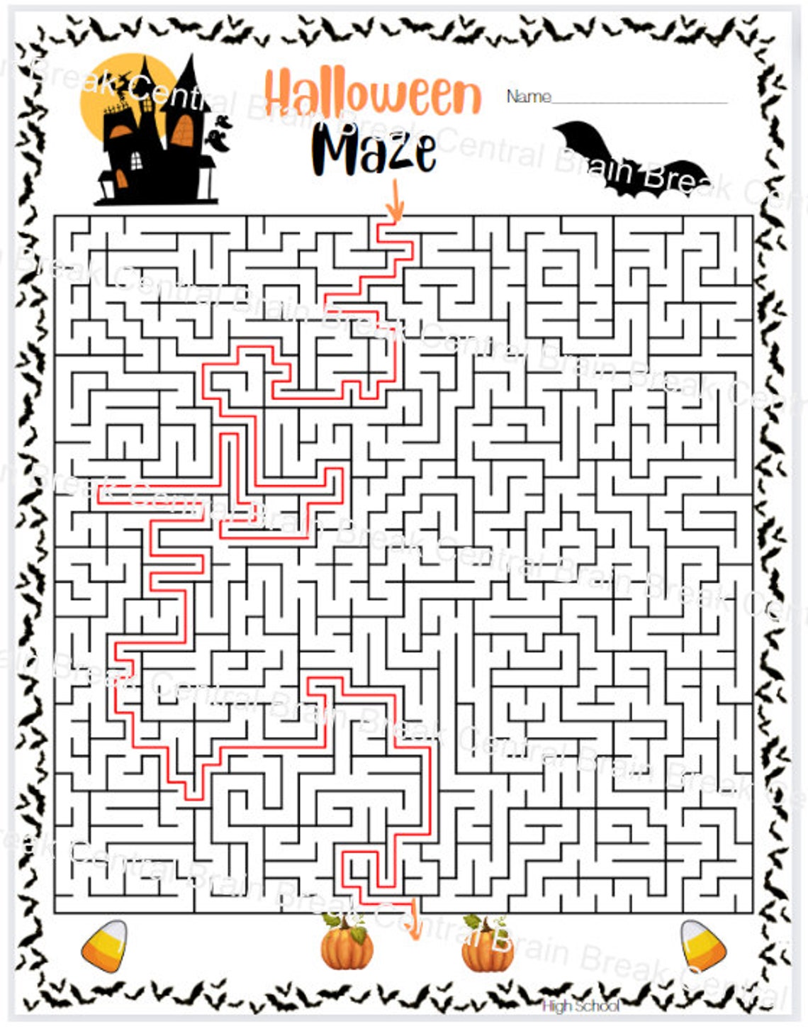 High School Halloween Maze With Answer Key, Printable - Etsy
