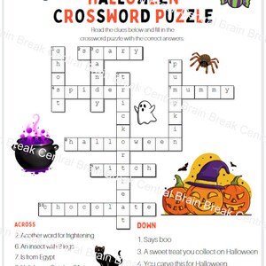3rd Grade Halloween Crossword Puzzle With Answer Key - Etsy