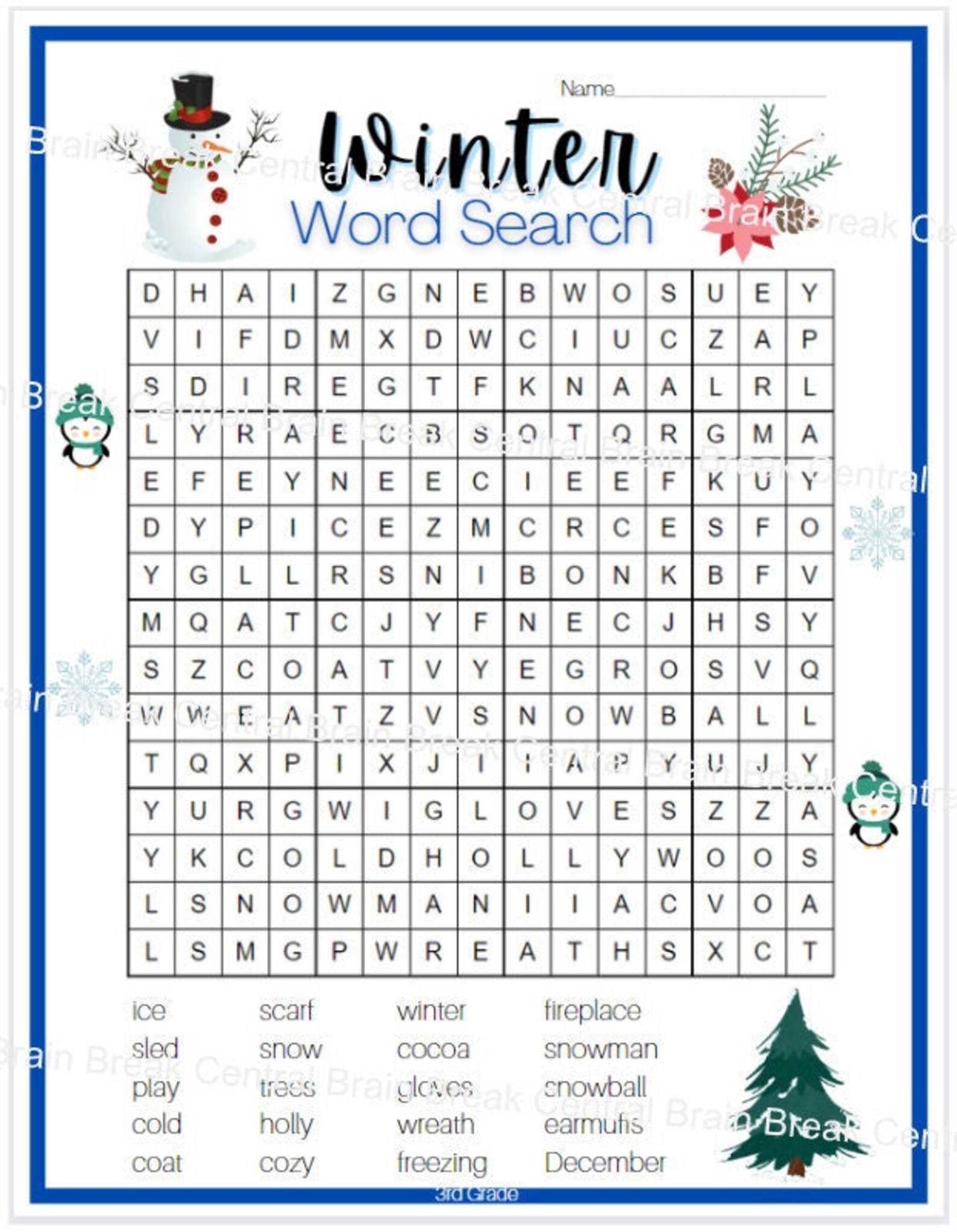 3rd Grade Winter Word Search With Answer Key, Printable - Etsy