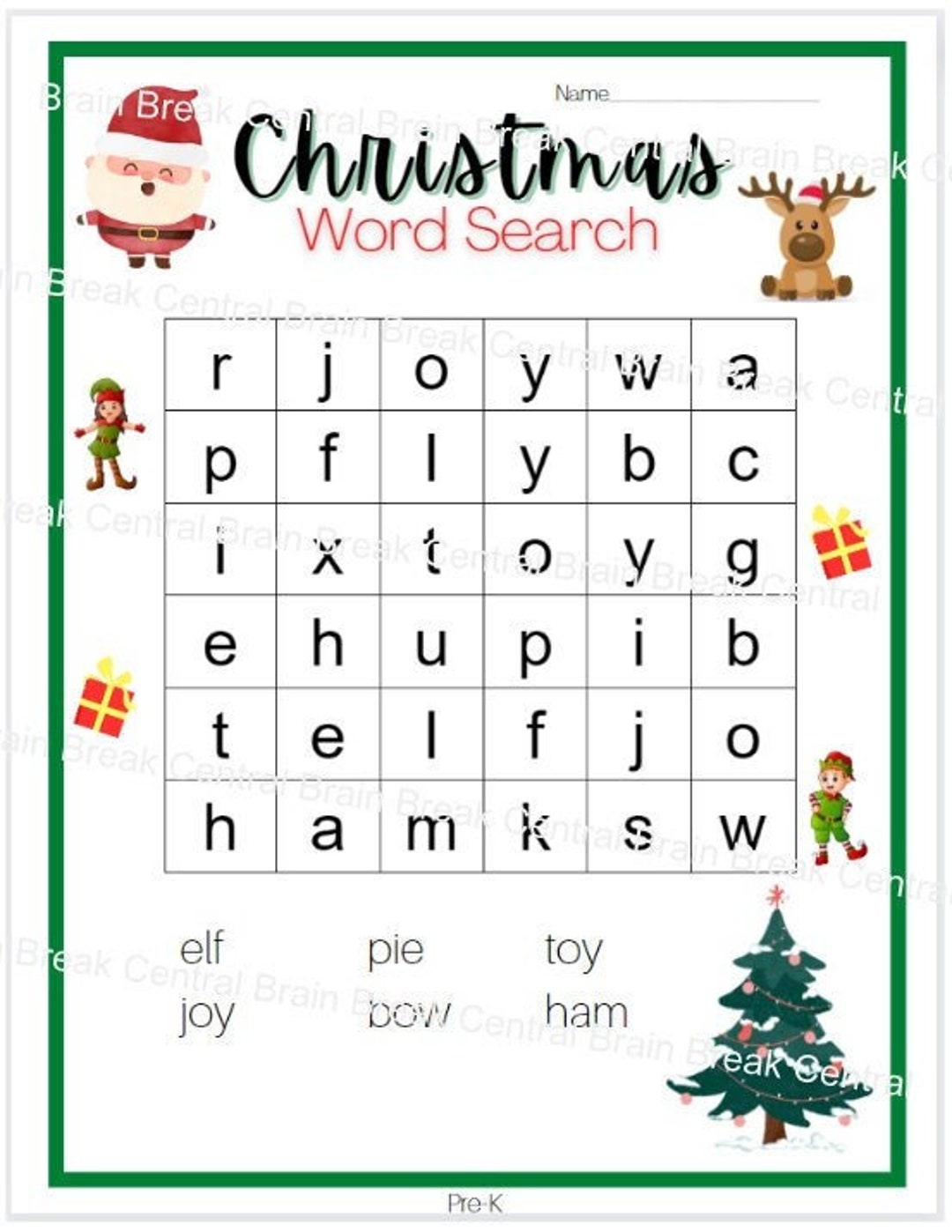 Pre-k Christmas Word Search With Answer Key, Printable - Etsy