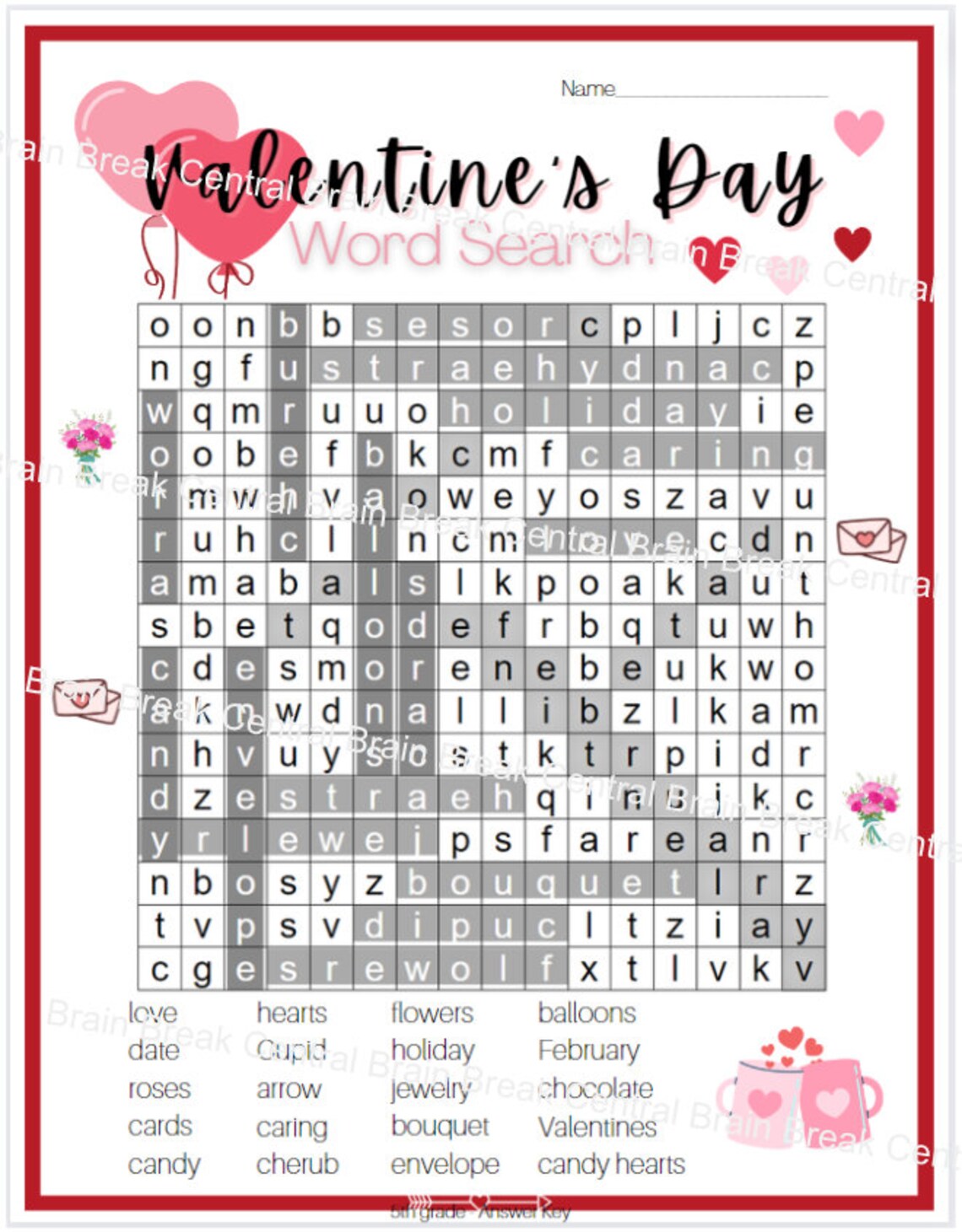5th Grade Valentine's Day Word Search With Answer Key, Printable - Etsy