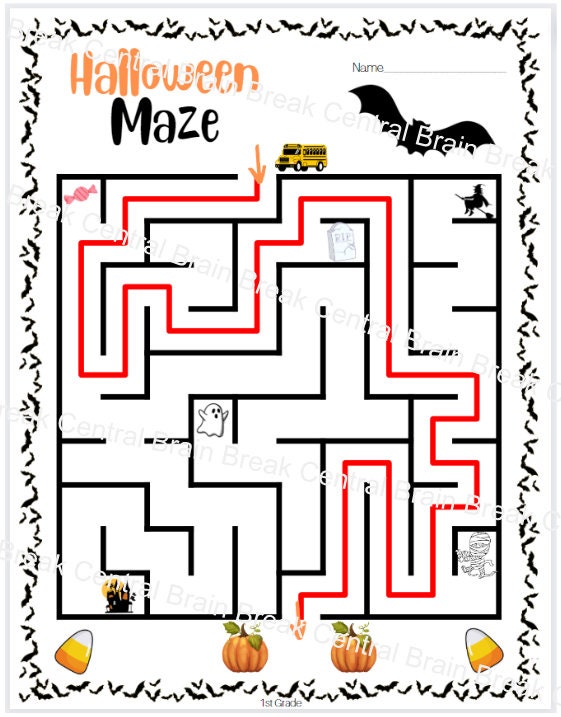 1st Grade Halloween Maze With Answer Key, Printable - Etsy