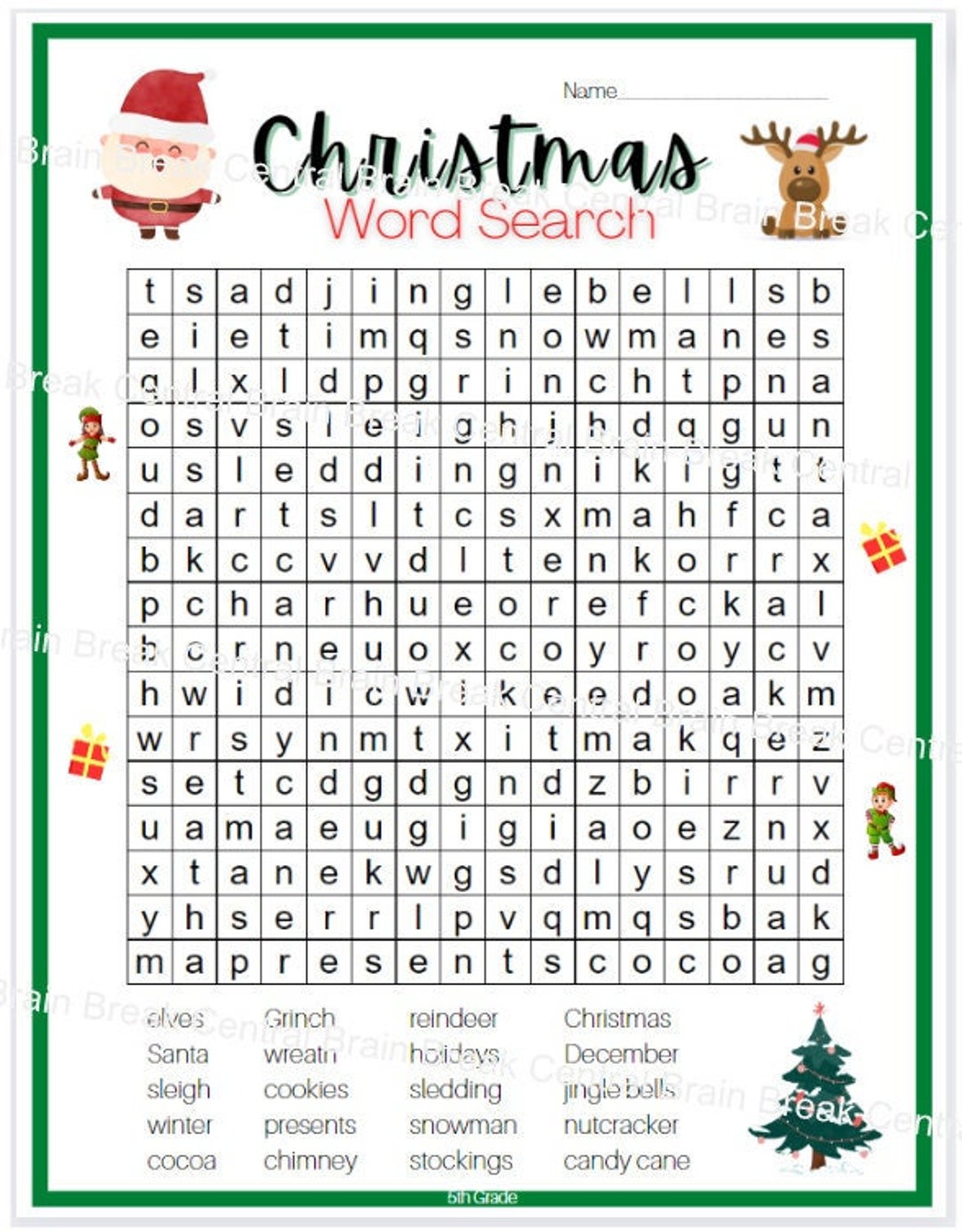 5th Grade Christmas Word Search With Answer Key, Printable - Etsy