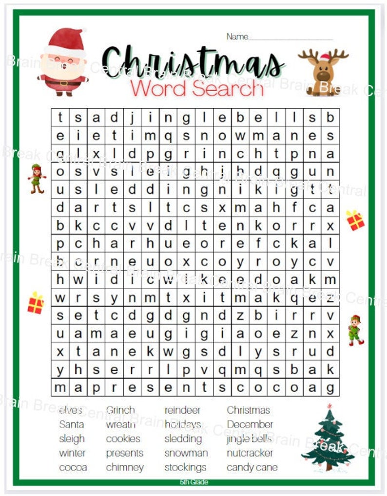 5th Grade Christmas Word Search With Answer Key, Printable - Etsy