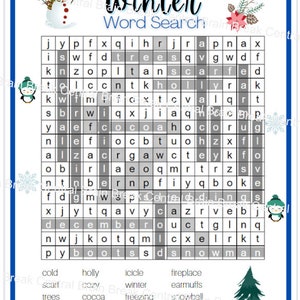 4th Grade Winter Word Search With Answer Key, Printable - Etsy