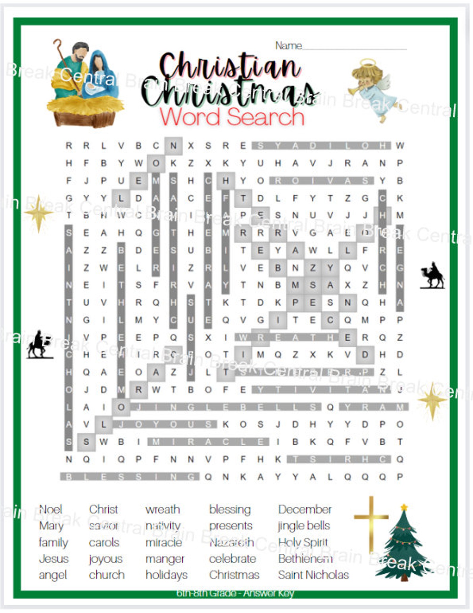 6th-8th Grade Christian Christmas Word Search With Answer Key ...