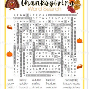 6th-8th Grade Thanksgiving Word Search With Answer Key, Printable - Etsy