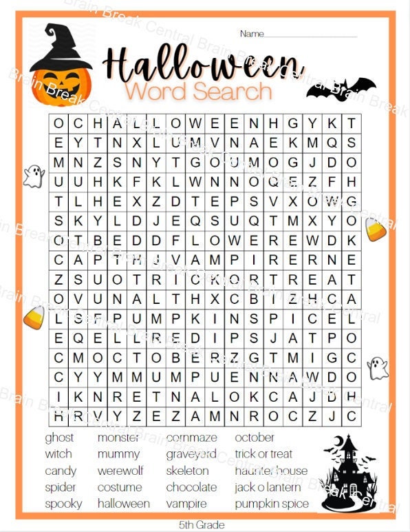 5th Grade Halloween Word Search With Answer Key - Etsy