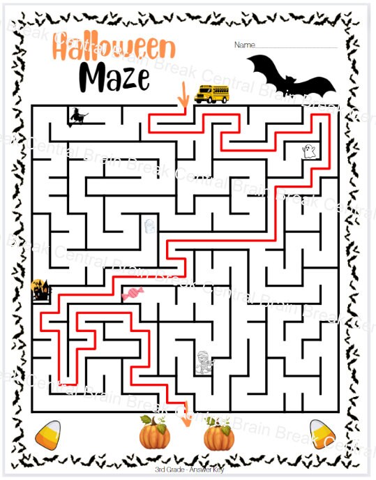 3rd Grade Halloween Maze With Answer Key, Printable - Etsy