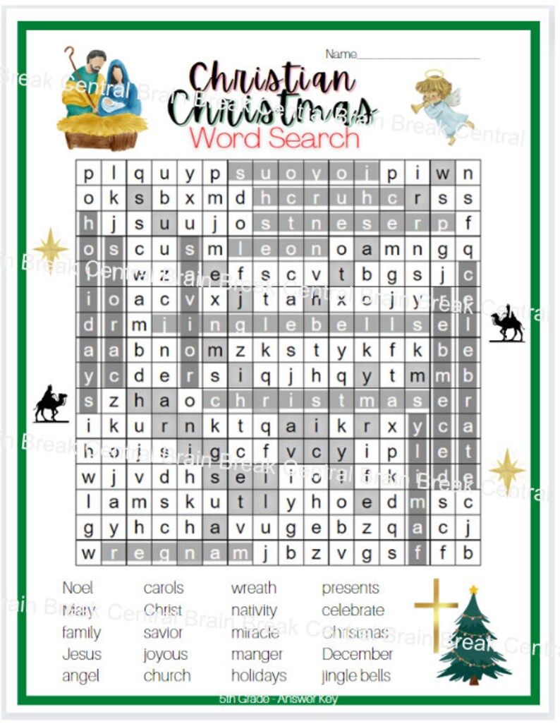 5th Grade Christian Christmas Word Search With Answer Key, Printable - Etsy