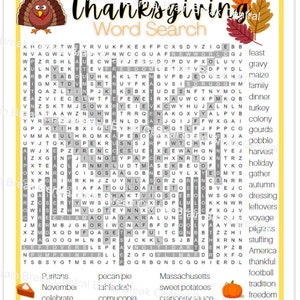 High School Thanksgiving Word Search With Answer Key, Printable - Etsy