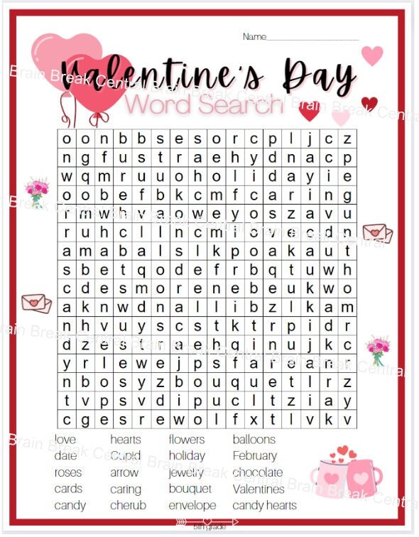 5th Grade Valentine's Day Word Search With Answer Key, Printable - Etsy