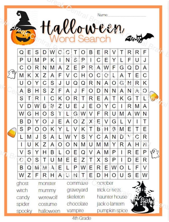 1st Grade Halloween Word Search