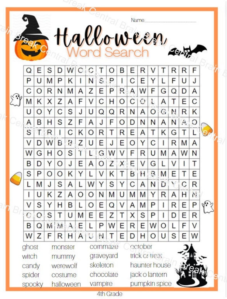 4th Grade Halloween Word Search With Answer Key - Etsy