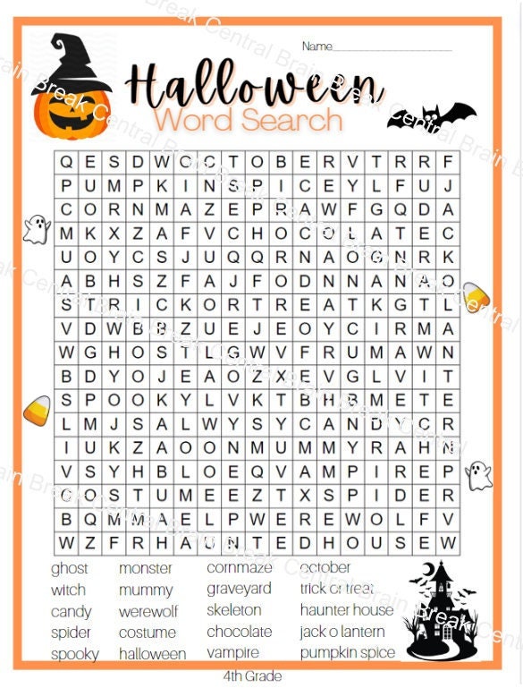 4th Grade Halloween Word Search With Answer Key - Etsy