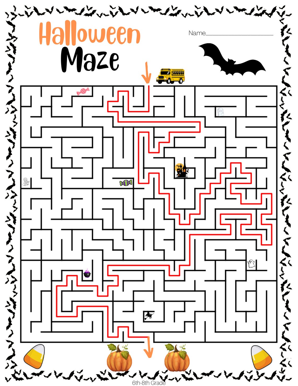 6th-8th Grade Halloween Maze With Answer Key, Printable - Etsy