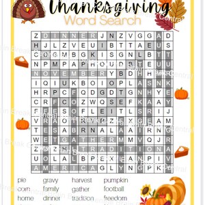 3rd Grade Thanksgiving Word Search With Answer Key, Printable - Etsy