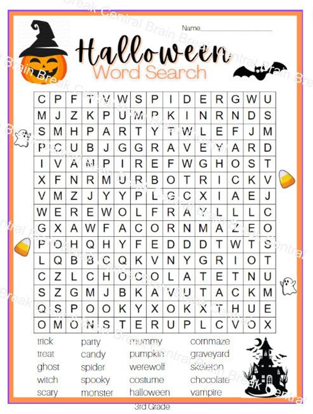 3rd Grade Halloween Word Search With Answer Key - Etsy