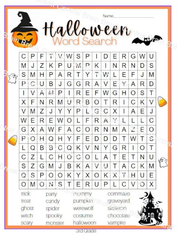 3rd Grade Halloween Word Search With Answer Key - Etsy
