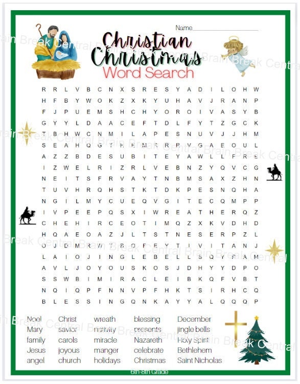 6th-8th Grade Christian Christmas Word Search With Answer Key ...