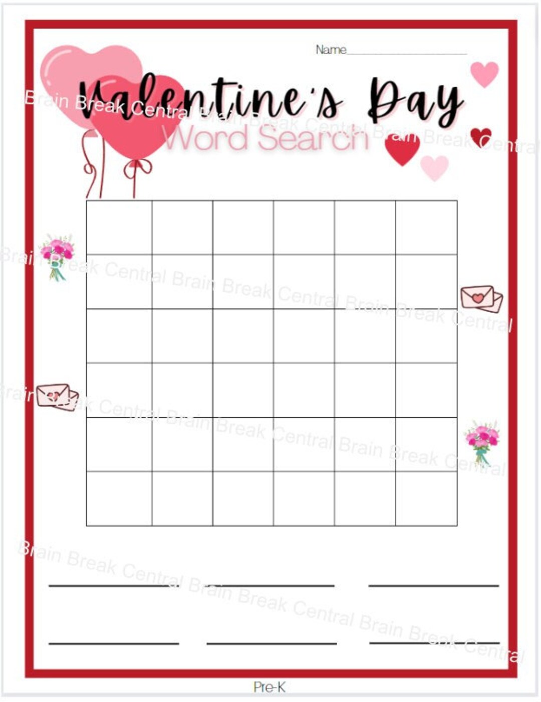 Pre-k Valentine's Day Make-your-own Word Search Template, Printable - Etsy