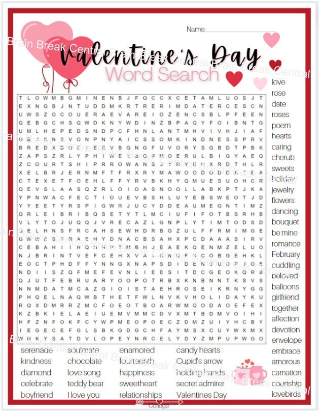 College/adult Valentine's Day Word Search With Answer Key - Etsy