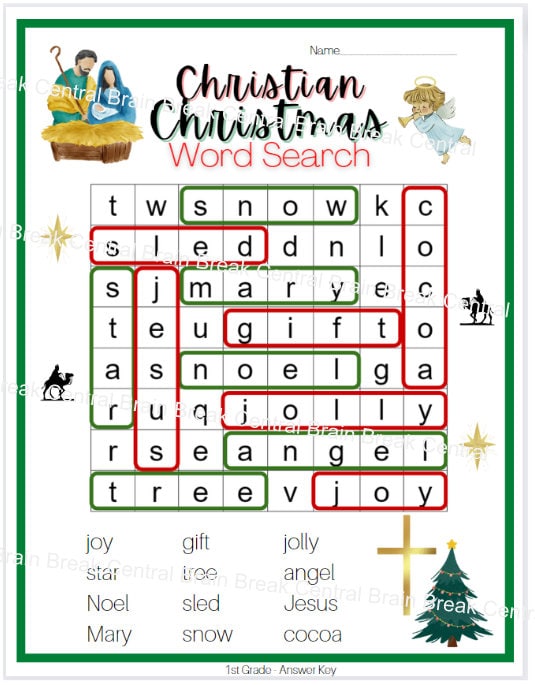 1st Grade Christian Christmas Word Search With Answer Key, Printable - Etsy