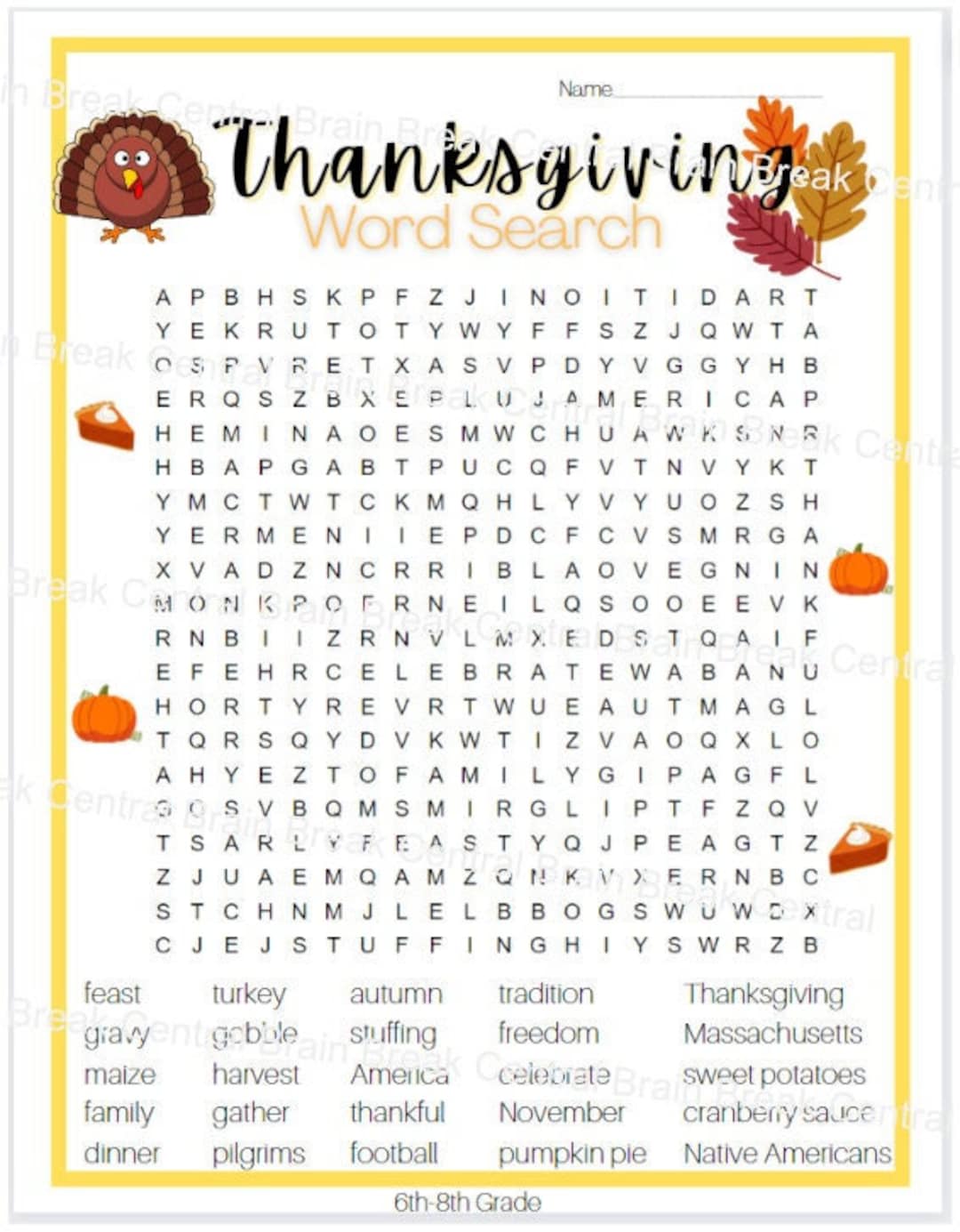 6th-8th Grade Thanksgiving Word Search With Answer Key, Printable - Etsy