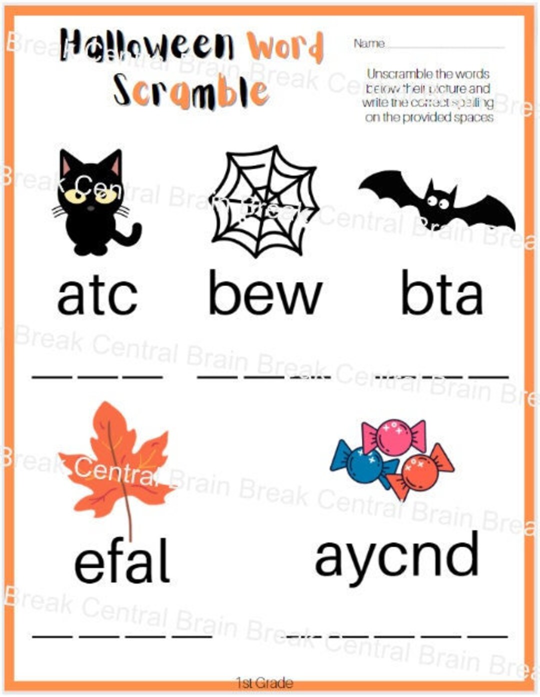 1st Grade Halloween Word Scramble Worksheet With Answer Key, Printable ...