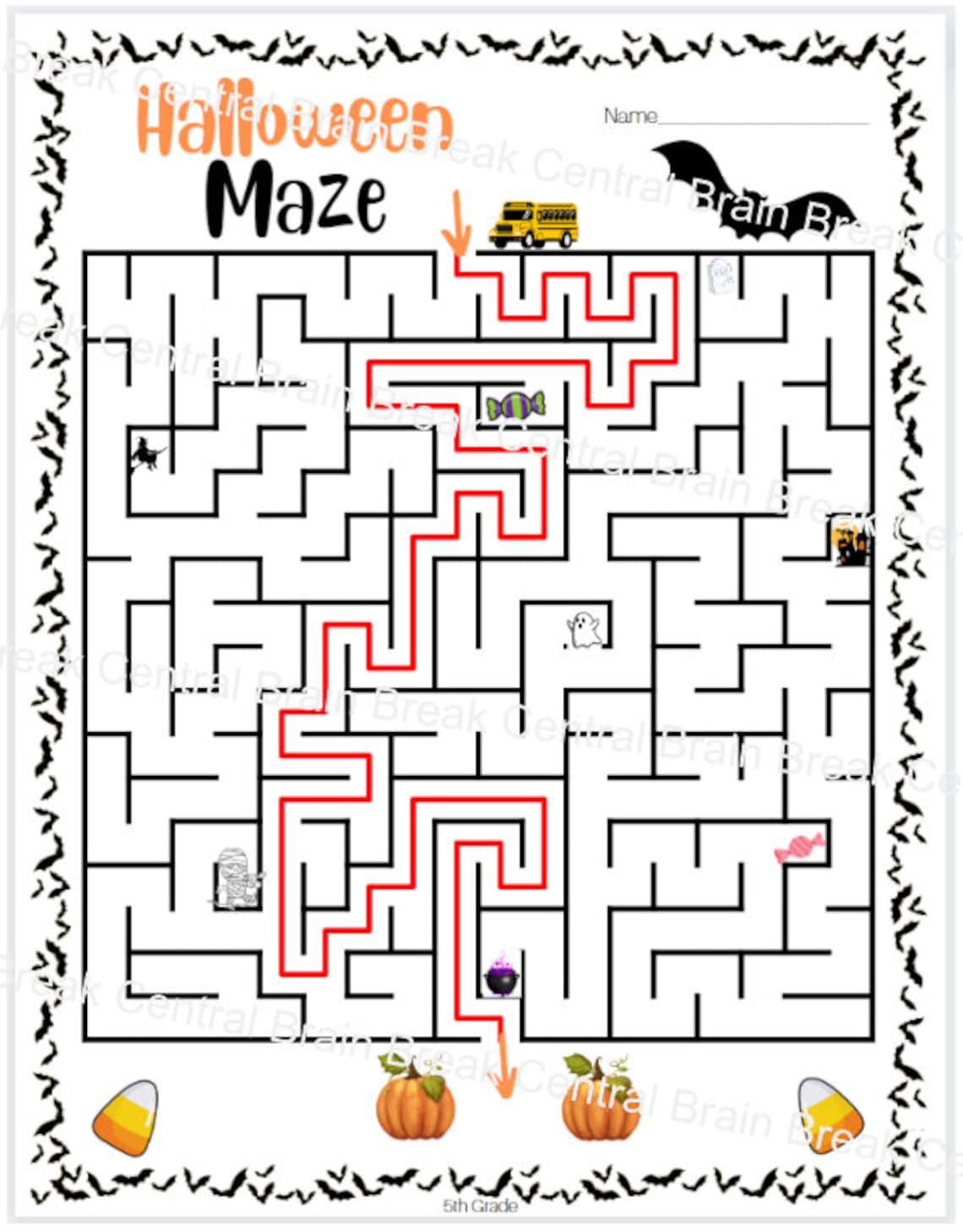 5th Grade Halloween Maze With Answer Key, Printable - Etsy