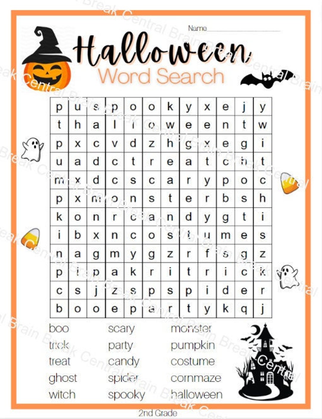 2nd Grade Halloween Word Search With Answer Key - Etsy