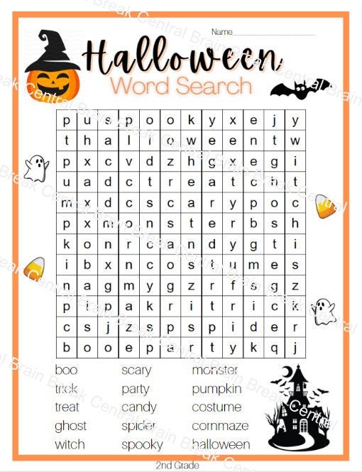 2nd Grade Halloween Word Search With Answer Key - Etsy