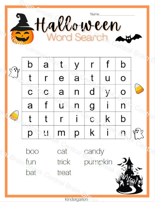 Kindergarten Halloween Word Search With Answer Key - Etsy
