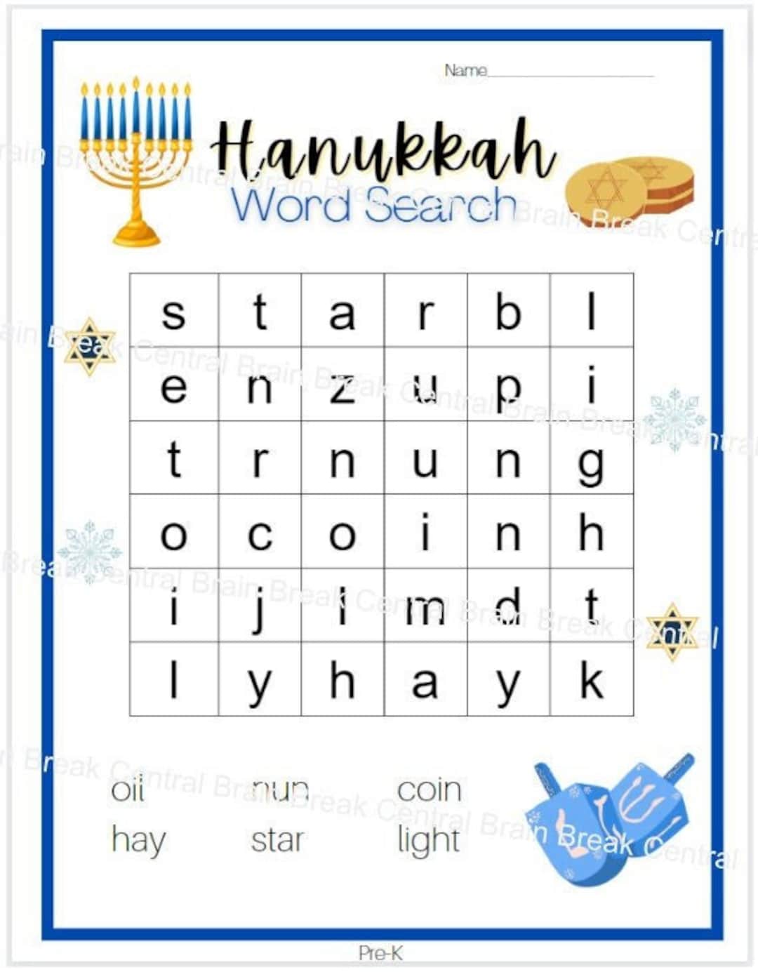 Pre-k Hanukkah Word Search With Answer Key, Printable - Etsy