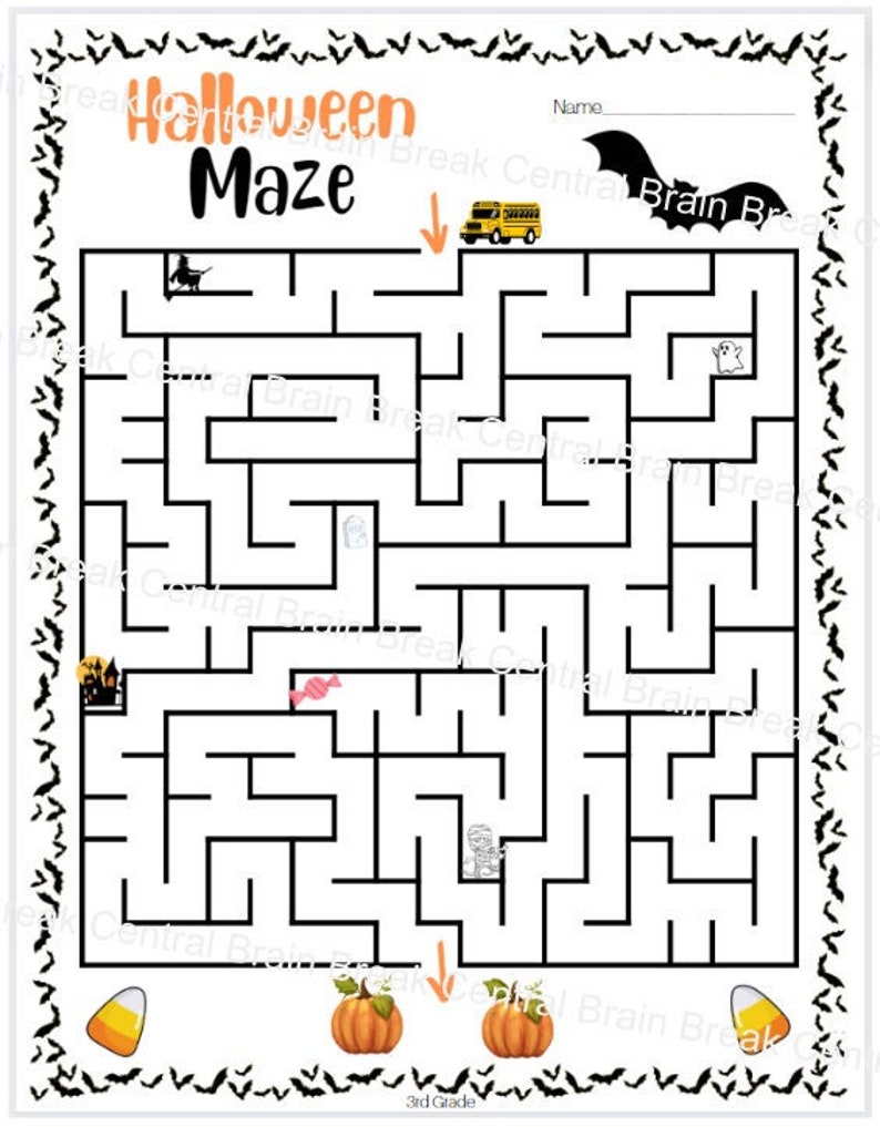 3rd Grade Halloween Maze With Answer Key, Printable - Etsy