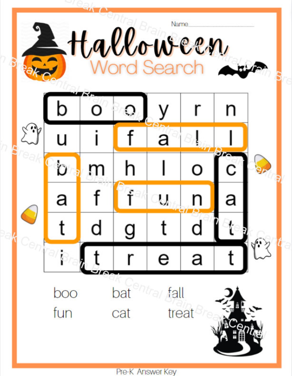 Pre-k Halloween Word Search With Answer Key - Etsy