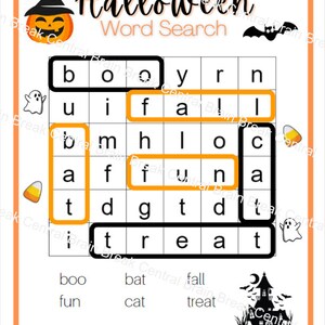 Pre-k Halloween Word Search With Answer Key - Etsy