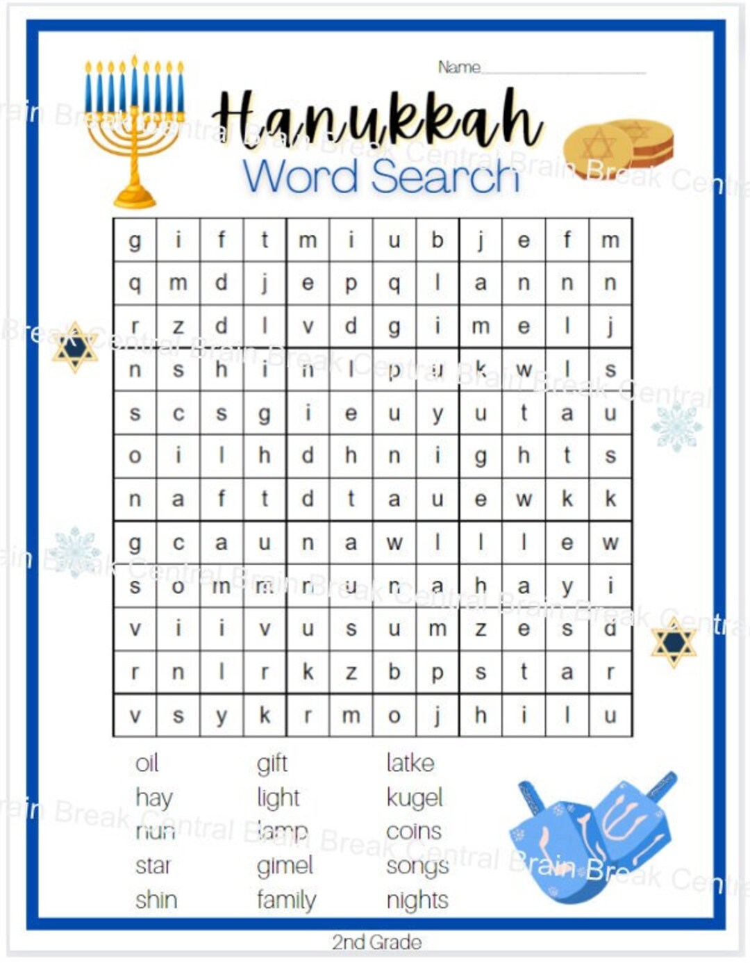 2nd Grade Hanukkah Word Search With Answer Key, Printable - Etsy