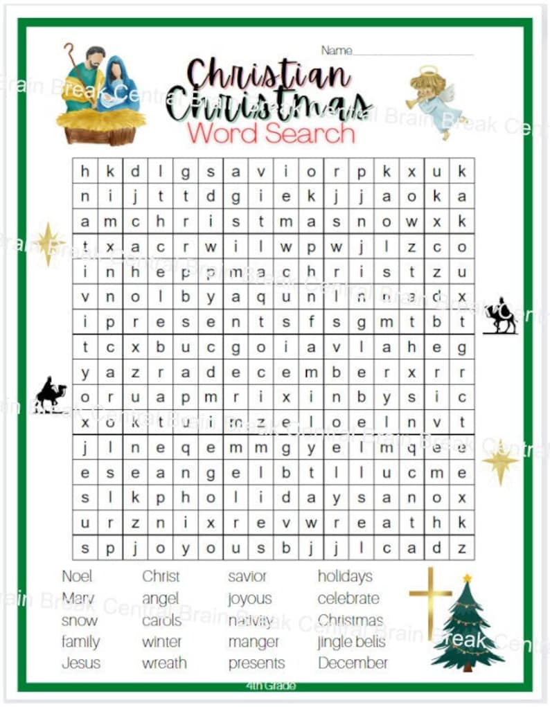 4th Grade Christian Christmas Word Search With Answer Key, Printable - Etsy