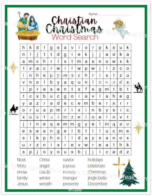 4th Grade Christian Christmas Word Search With Answer Key, Printable - Etsy