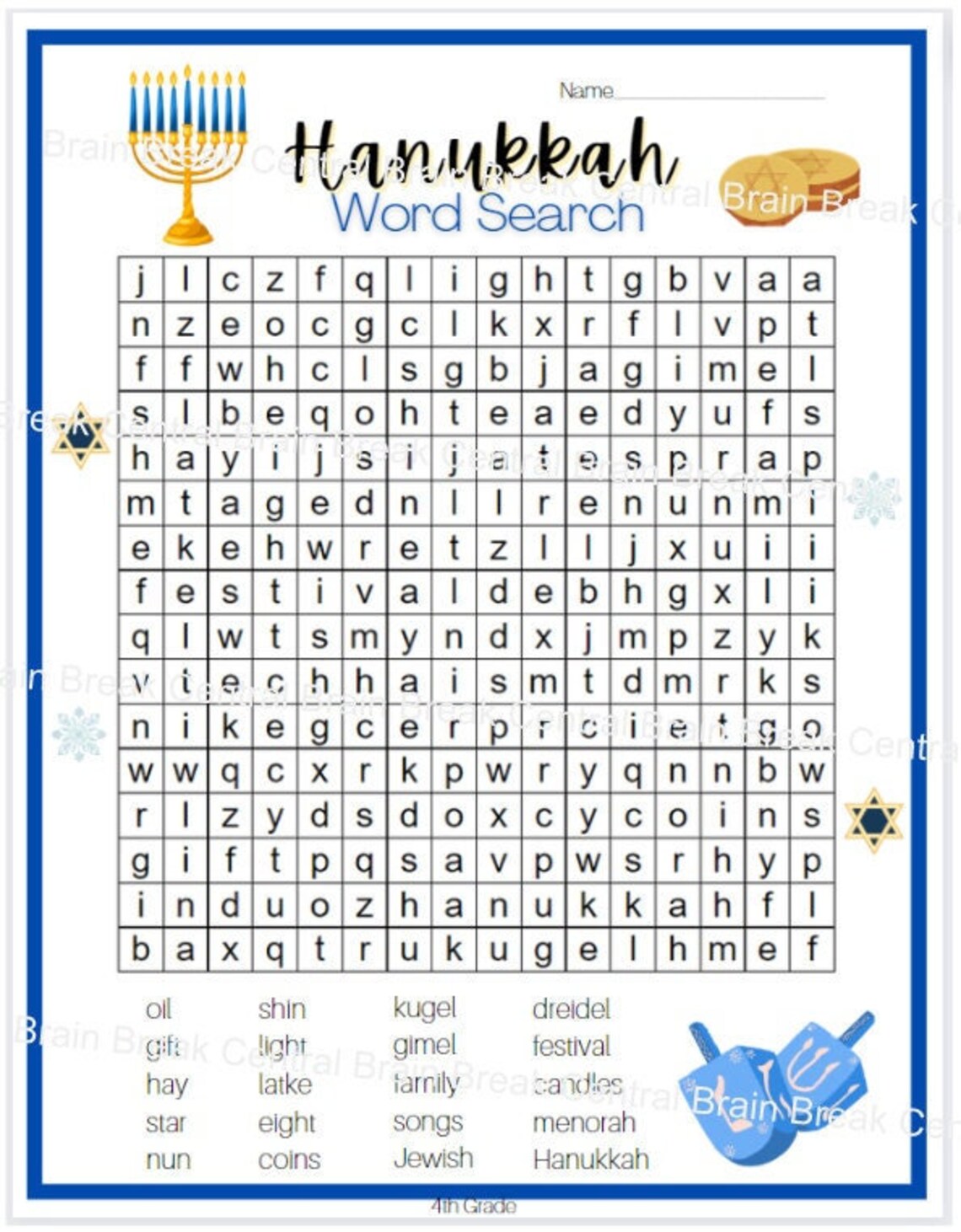 4th Grade Hanukkah Word Search With Answer Key, Printable - Etsy