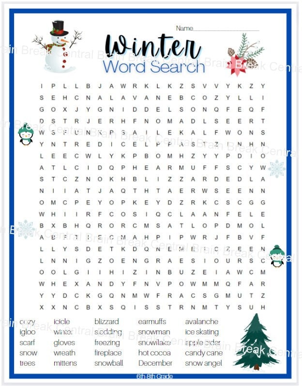 6th-8th Grade Winter Word Search With Answer Key, Printable - Etsy
