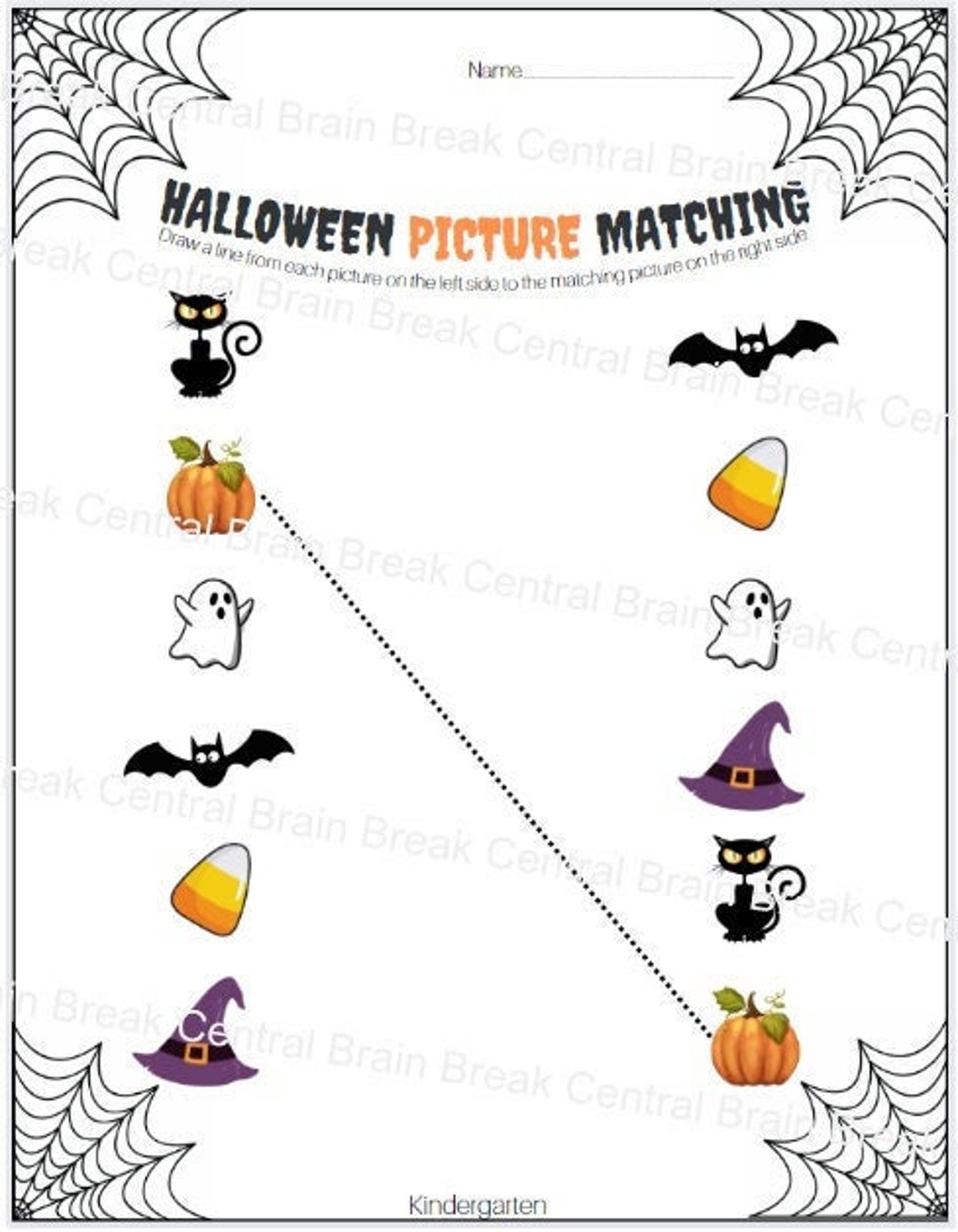 Kindergarten Halloween Picture Matching Worksheet With Answer Key ...