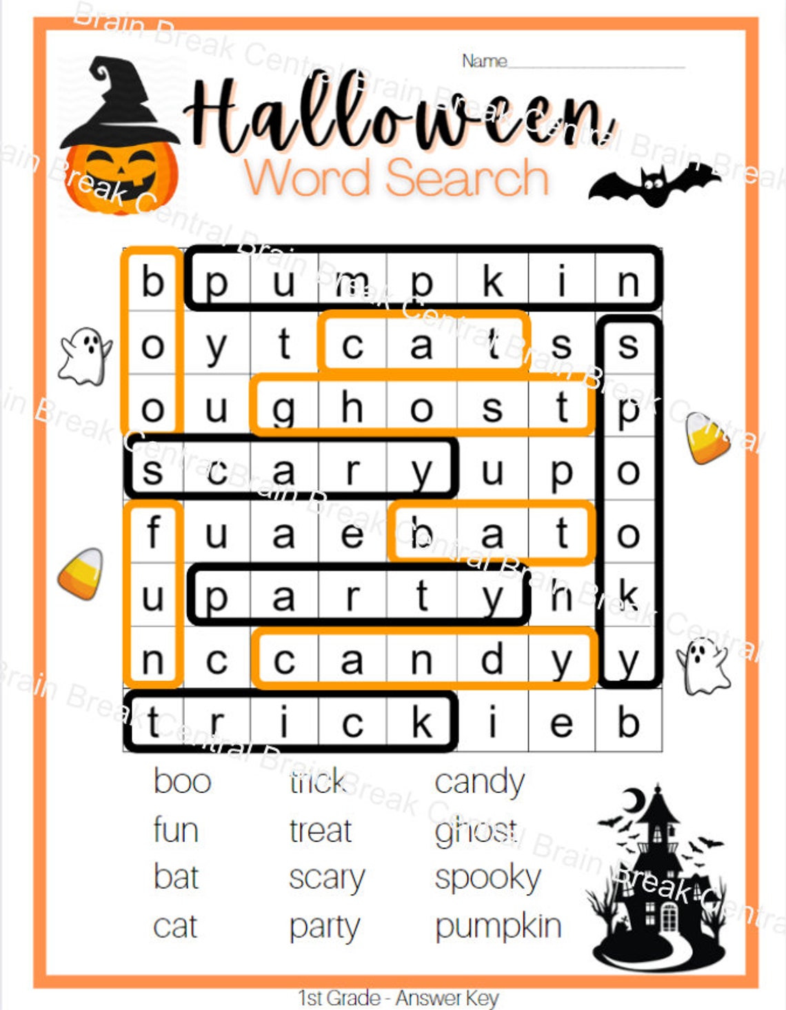 1st Grade Halloween Word Search With Answer Key - Etsy